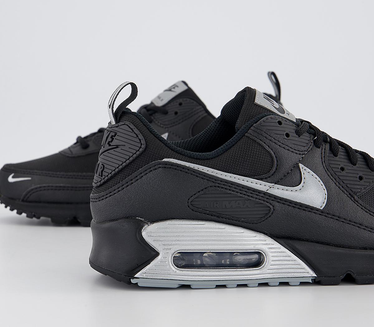 Nike Air Max 90 Trainers Black Metallic Silver - Nike Air Max