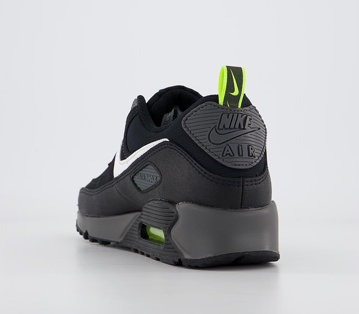 Nike Air Max 90 Trainers Black White Volt Iron Grey - Men's Trainers