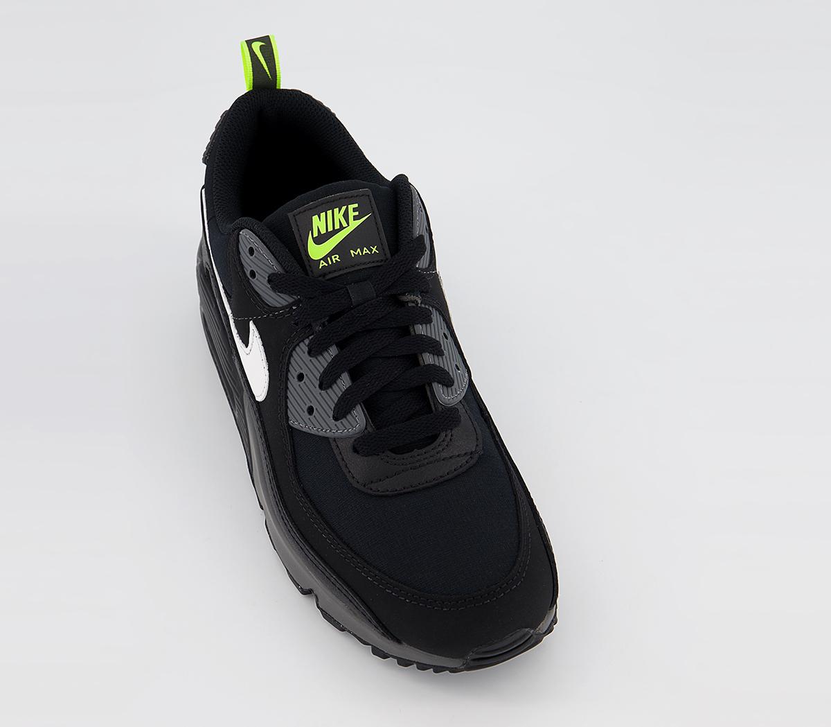 Nike Air Max 90 Trainers Black White Volt Iron Grey - Men's Trainers