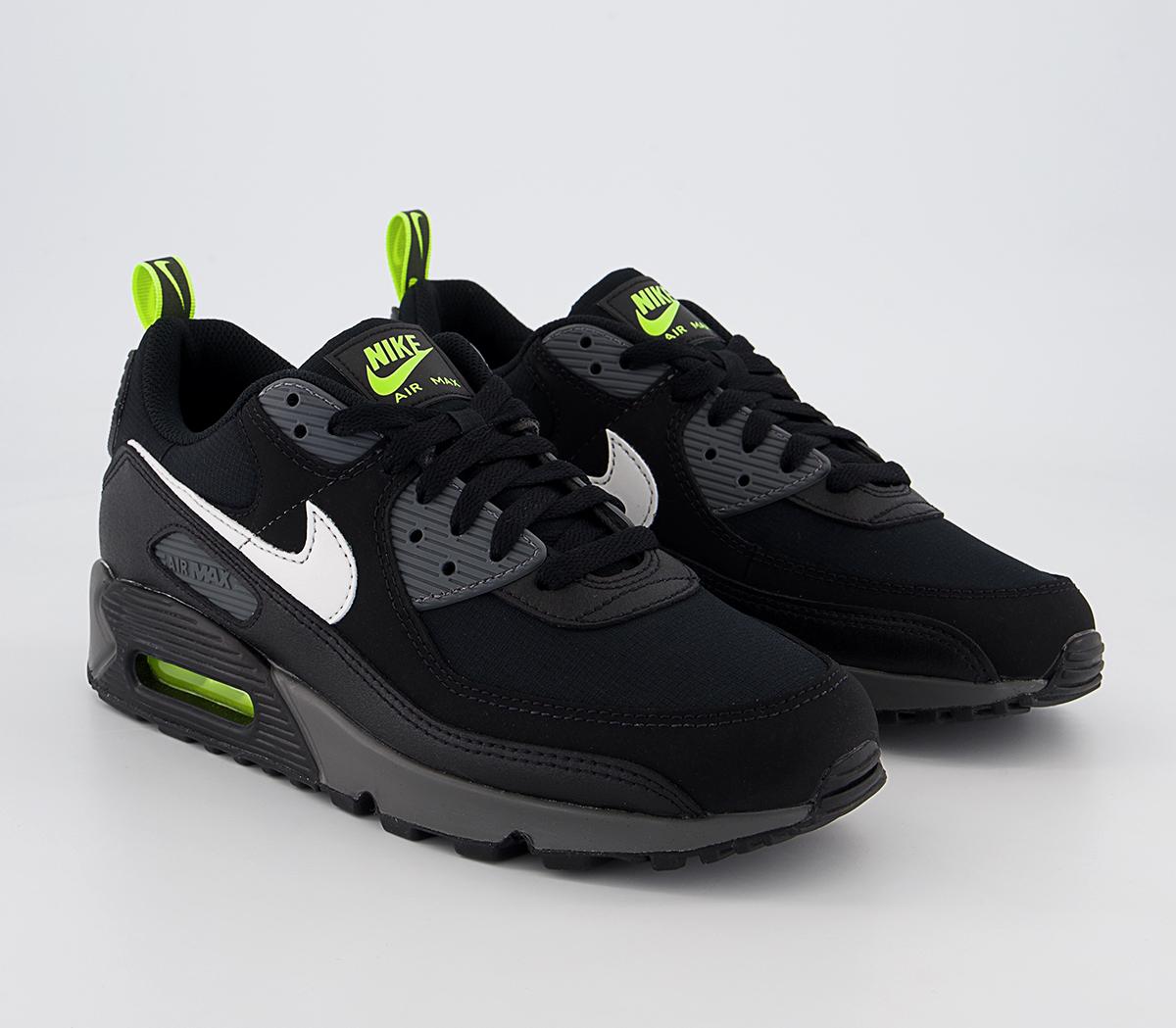 Nike Air Max 90 Trainers Black White Volt Iron Grey - Men's Trainers