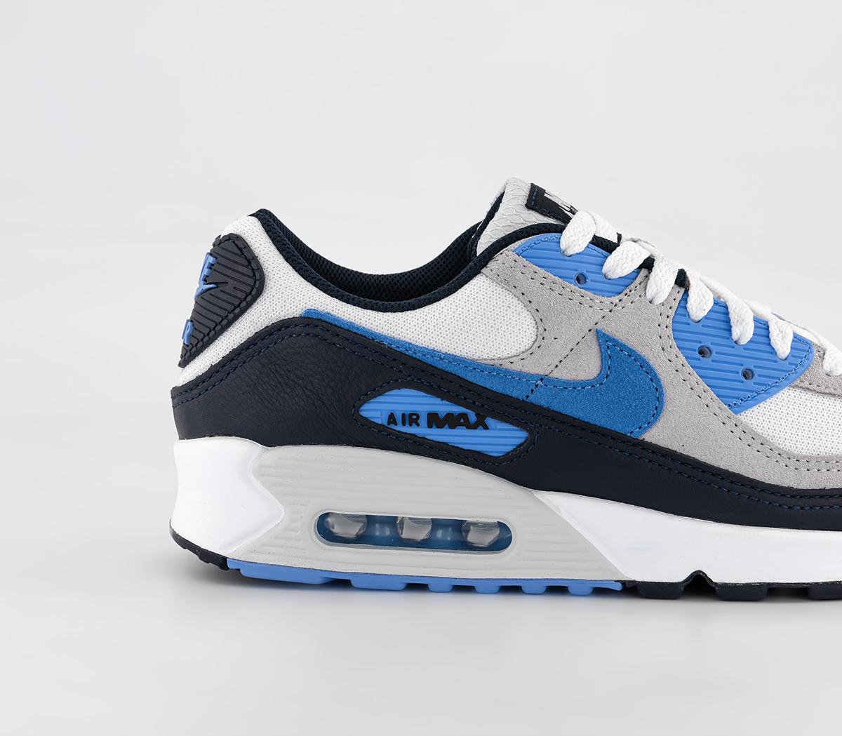 Nike Air Max 90 Trainers White University Blue Pure Platinum - Women's ...