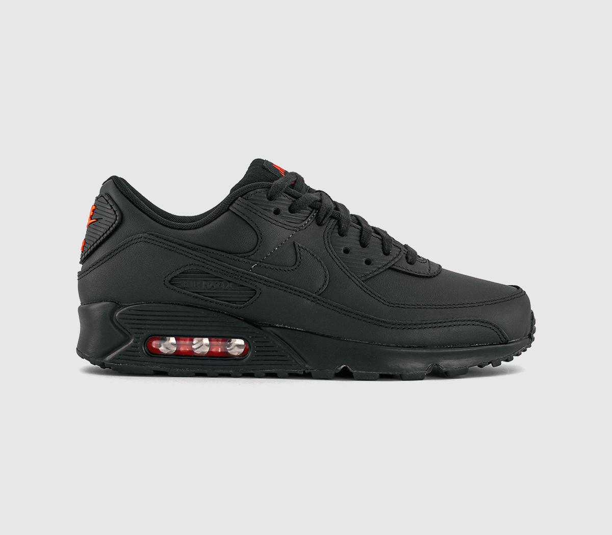 Click here for Nike Mens Air Max 90 Trainers Black Black Safety O... prices