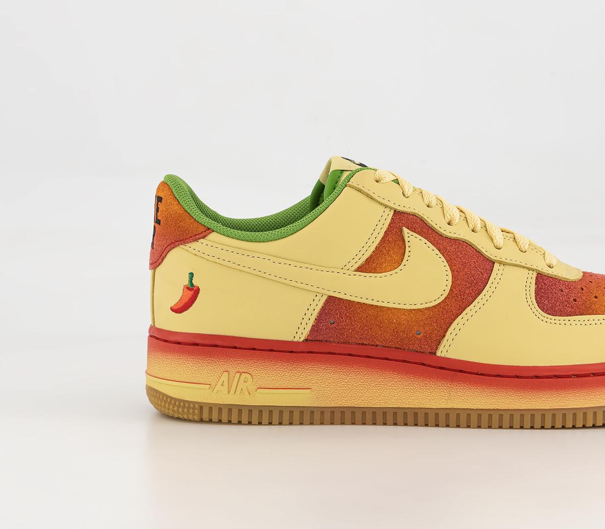 Nike Air Force 1 07 Trainers Lemon Wash Univ Red Magma Orange Gold ...