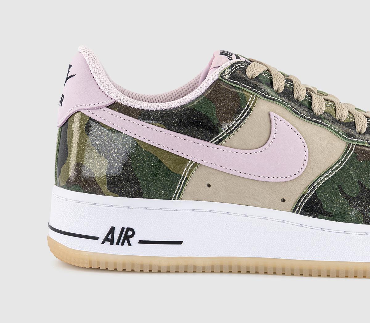 Nike Air Force 1 07 Trainers Desert Khaki Pink Foam Black White - Men's ...