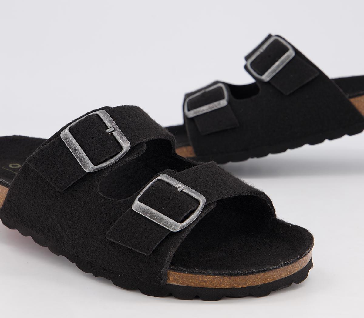 OFFICE Fond Buckle Slippers Black Felt - Flat Shoes for Women