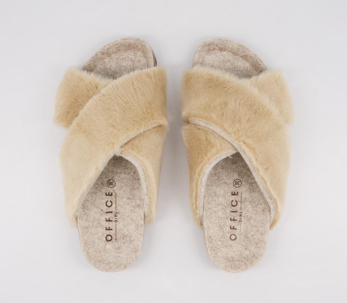 OFFICE Fixed Cross Strap Slippers Cream - Flat Shoes for Women