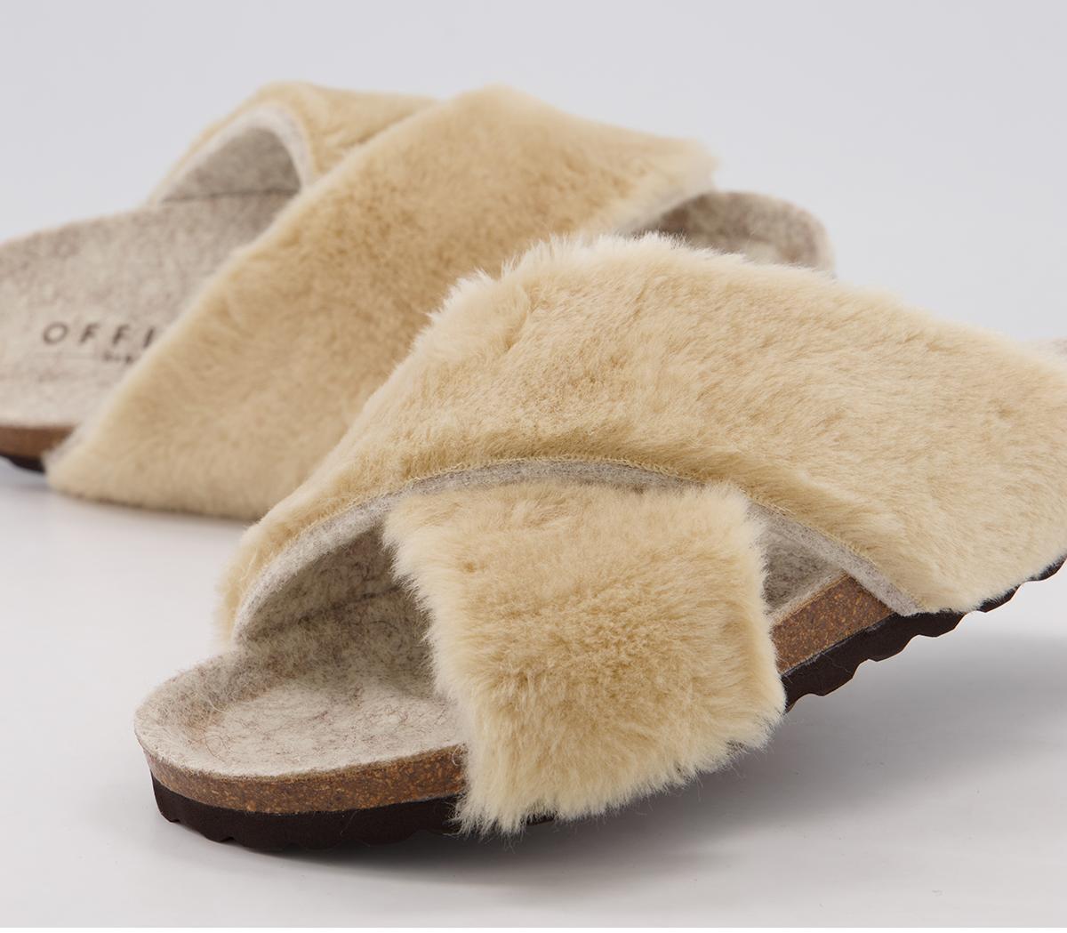 OFFICE Fixed Cross Strap Slippers Cream - Flat Shoes for Women
