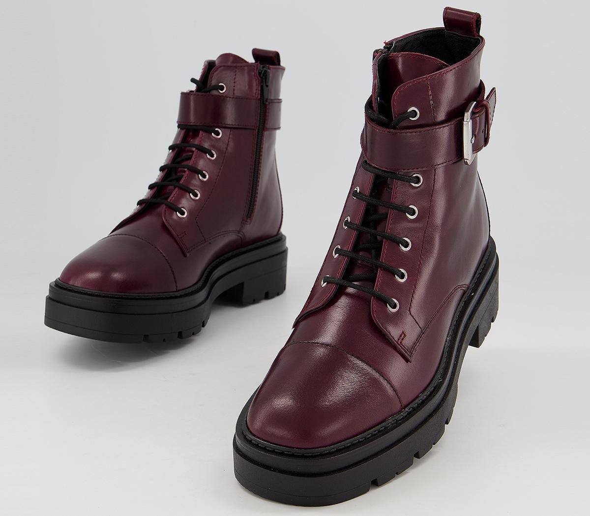 OFFICE Accurate Chunky Lace Up Boots Burgundy Leather - Women's Ankle Boots