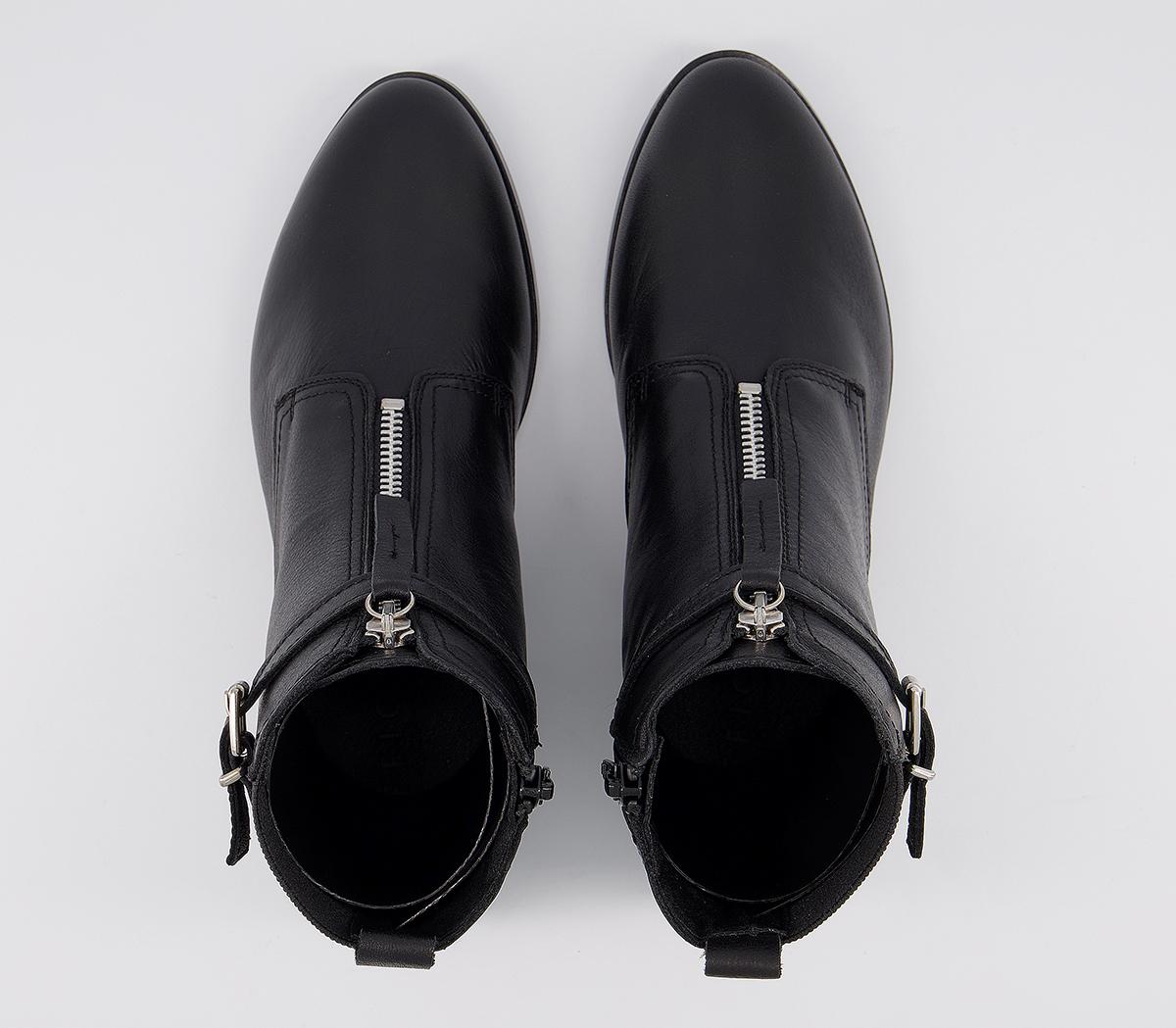 OFFICE Arrange Small Zip Front Boots Black Leather - Women's Ankle Boots