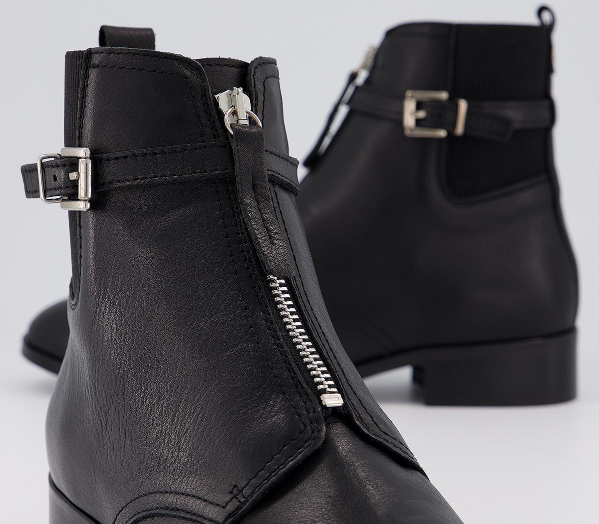 OFFICE Arrange Small Zip Front Boots Black Leather - Women's Ankle Boots