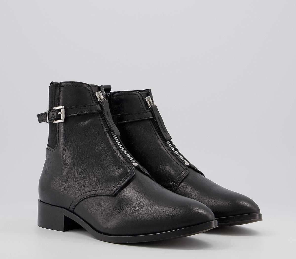 OFFICE Arrange Small Zip Front Boots Black Leather - Women's Ankle Boots