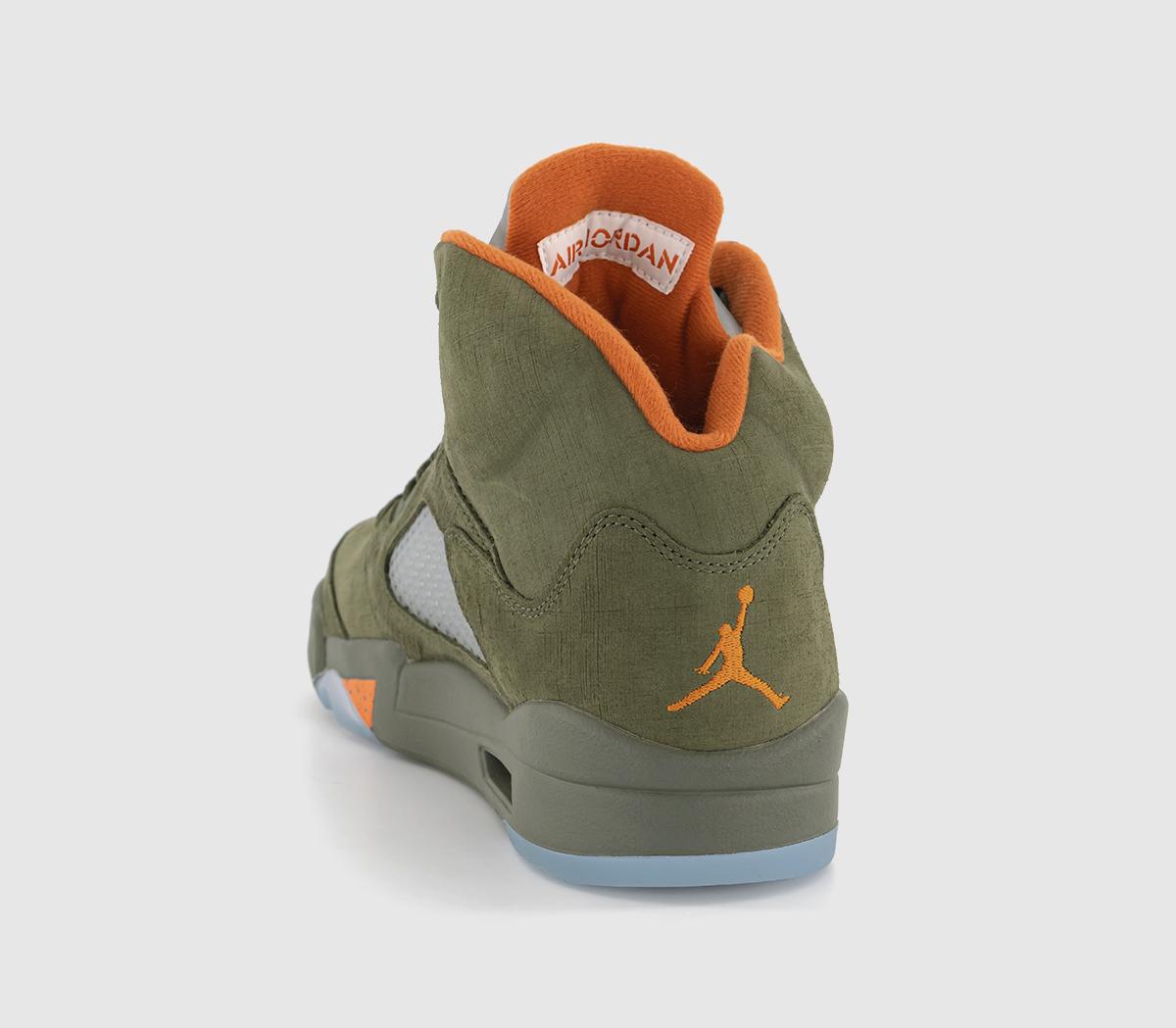 Jordan Air Jordan 5 Trainers Army Olive Solar Orange - Men's Trainers