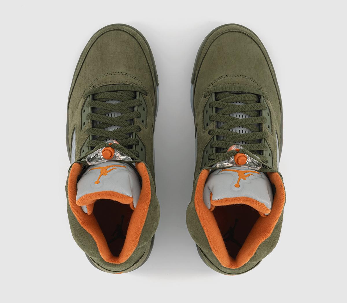 Jordan Air Jordan 5 Trainers Army Olive Solar Orange - Men's Trainers