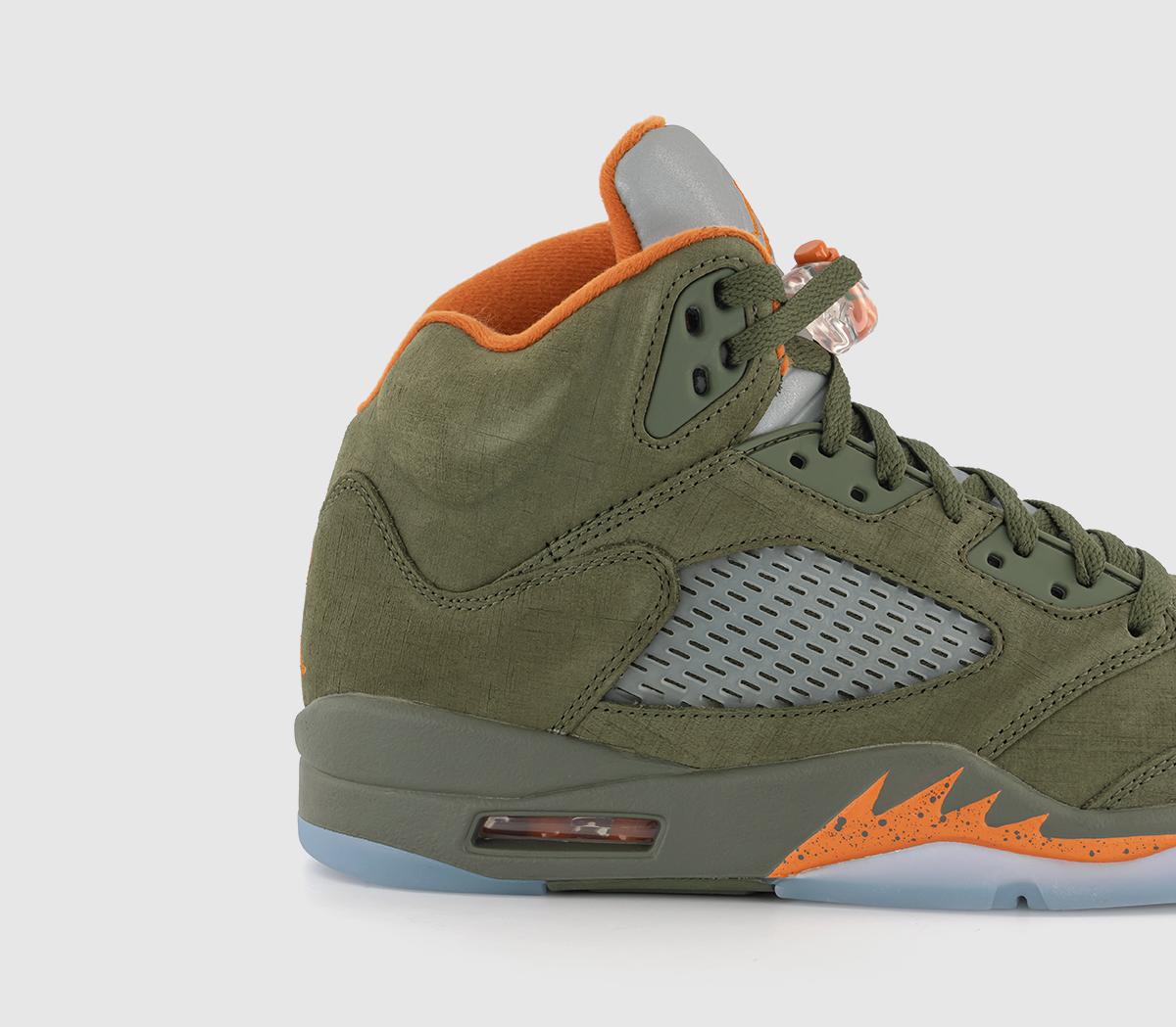 Jordan Air Jordan 5 Trainers Army Olive Solar Orange - Men's Trainers