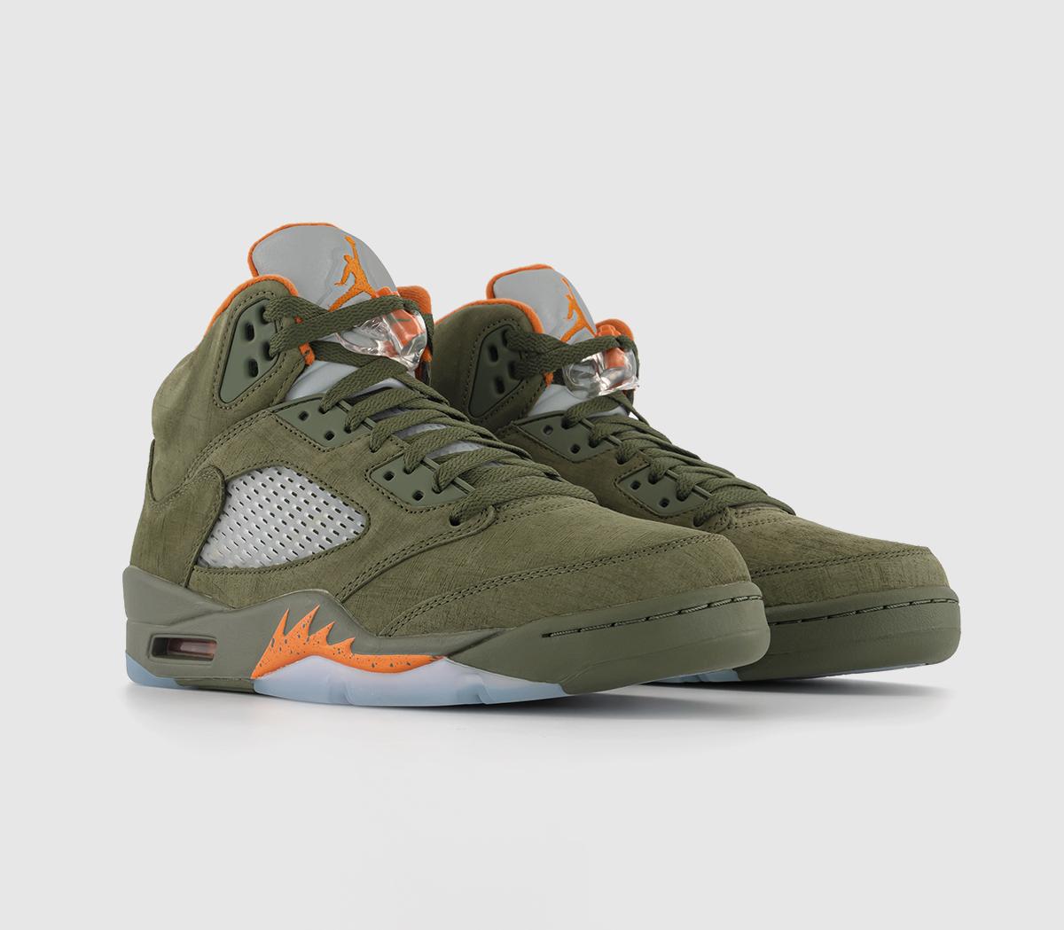 Jordan Air Jordan 5 Trainers Army Olive Solar Orange - Men's Trainers