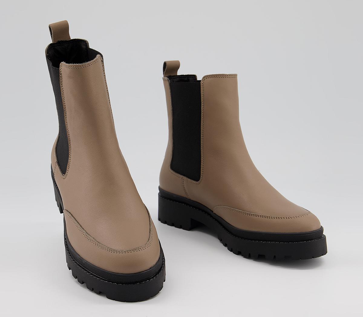 OFFICE Amuse Contrast Sole Chelsea Boots Taupe Leather With Black Sole ...