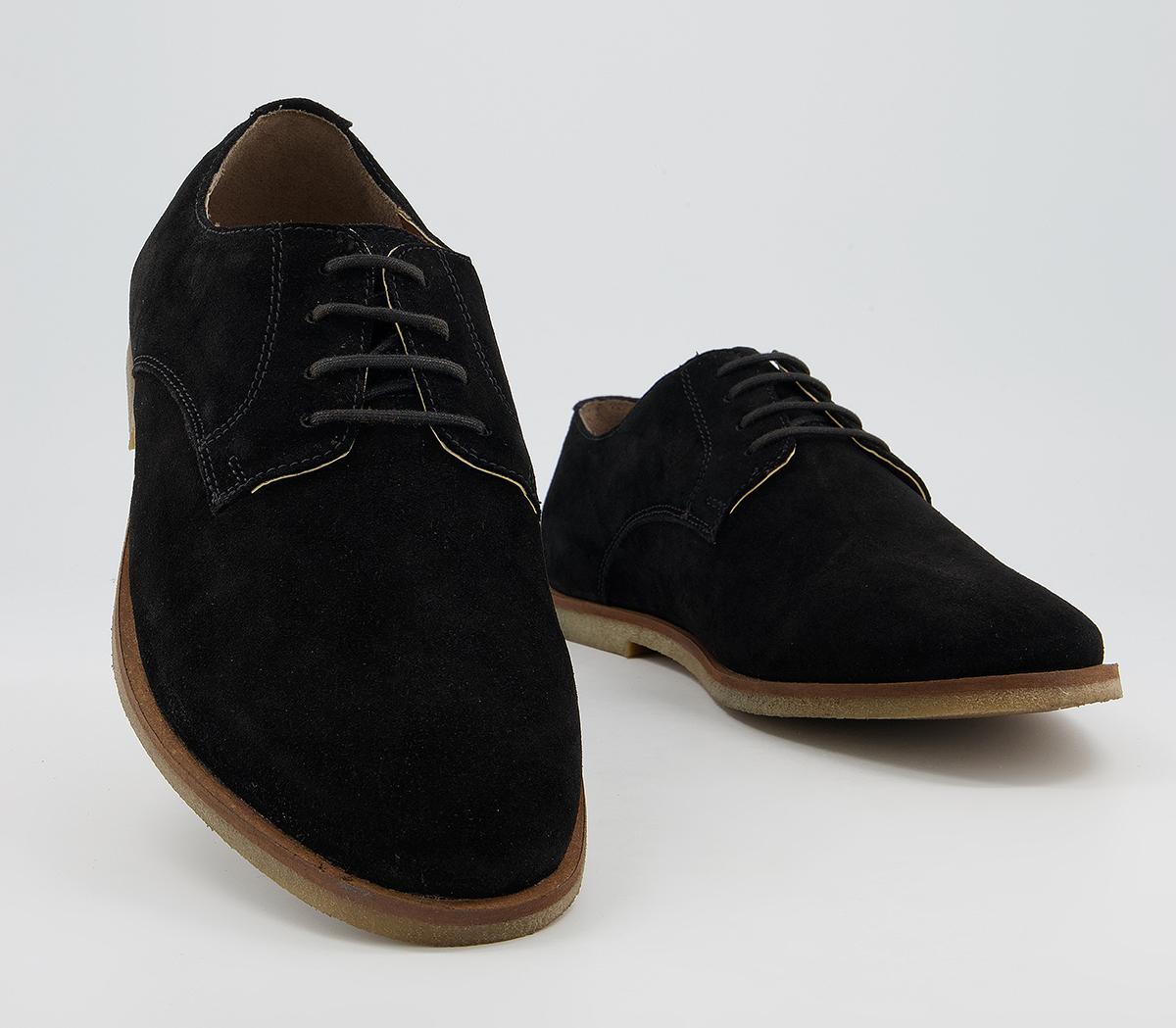 Walk London Danny Derby Shoes Black Suede - Men's Casual Shoes