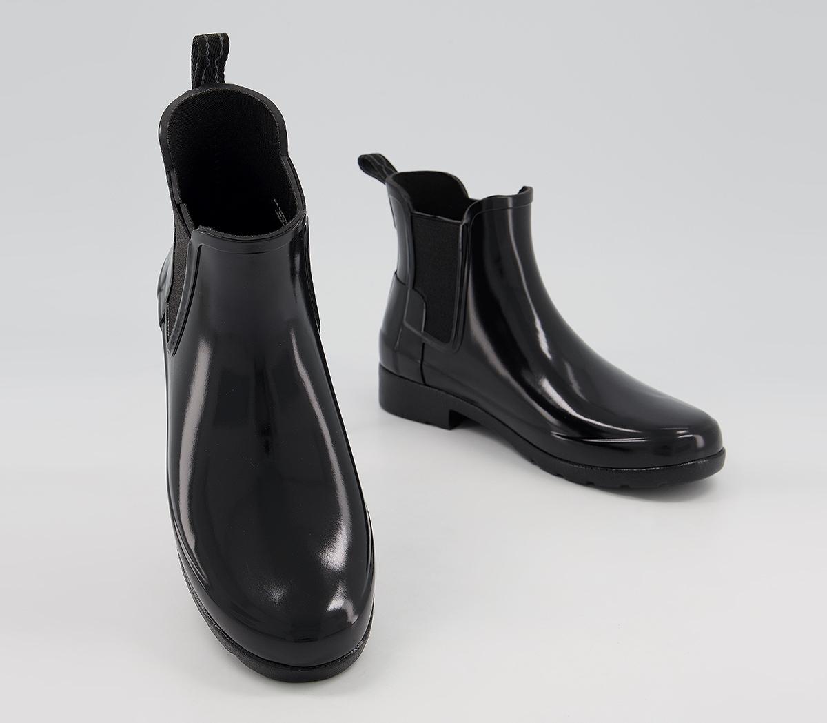 Hunter Refined Chelsea Gloss Boots Black - Women's Ankle Boots