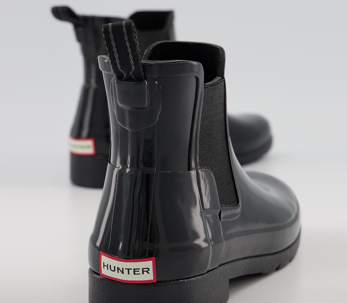 Hunter Refined Chelsea Gloss Boots Black - Women's Ankle Boots