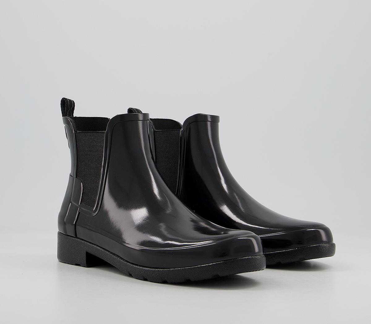 Hunter Refined Chelsea Gloss Boots Black - Women's Ankle Boots