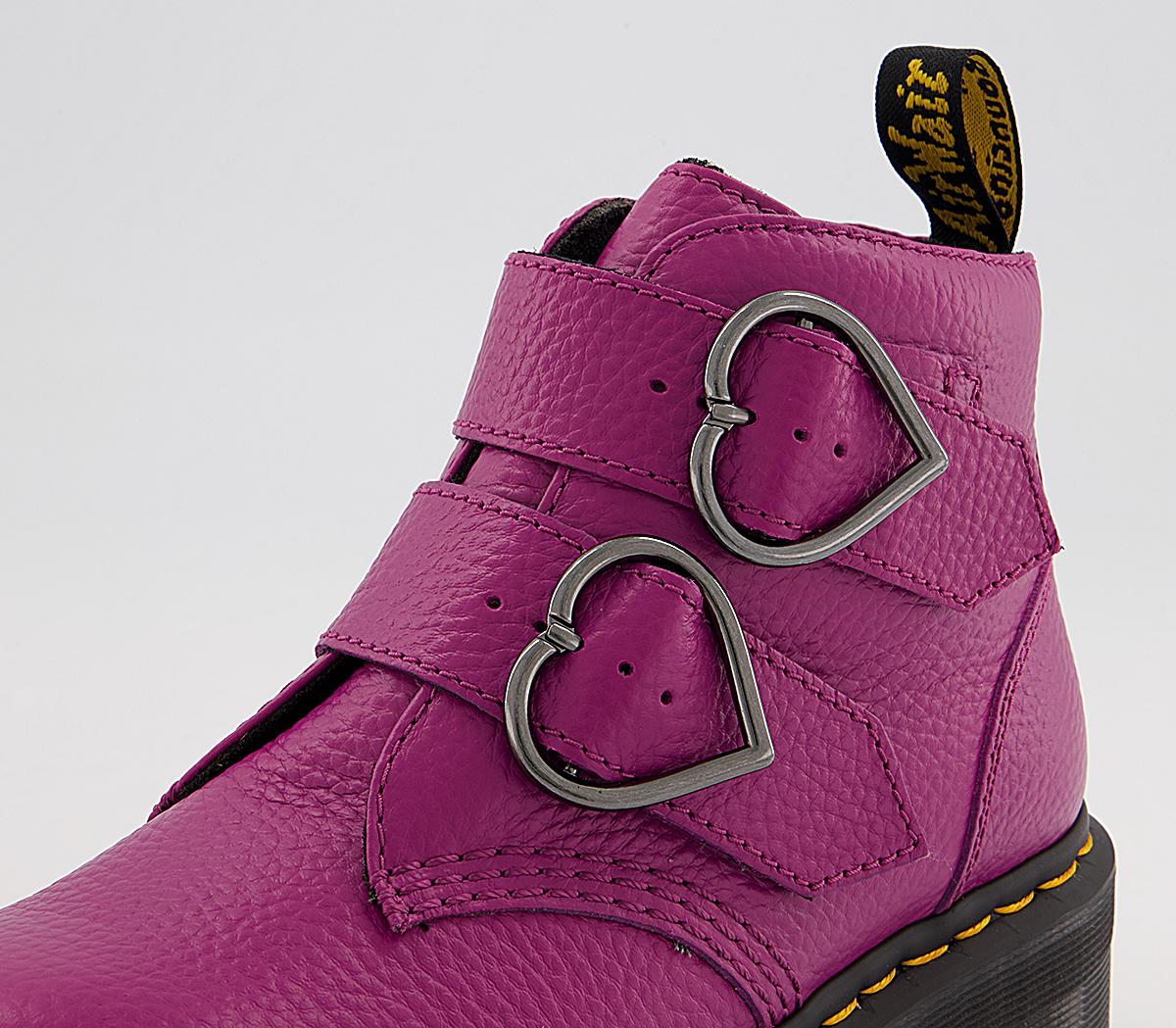 Dr. Martens Devon Heart Boots Fuchsia - Women's Ankle Boots