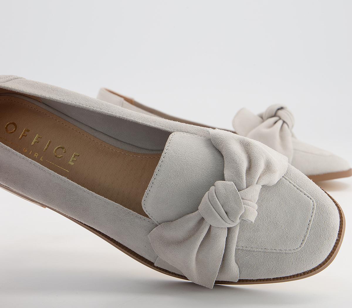 OFFICE Flurry Bow Loafers Light Grey Suede - Flat Shoes for Women