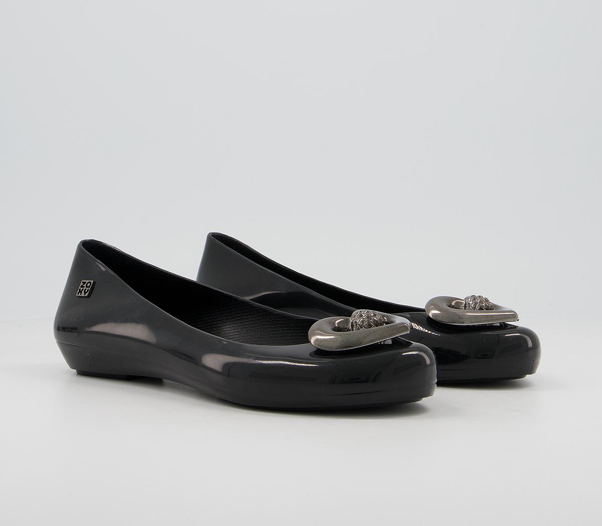 Zaxy Pop Heart Love Flats Black Gun - Women's Vegan Shoes