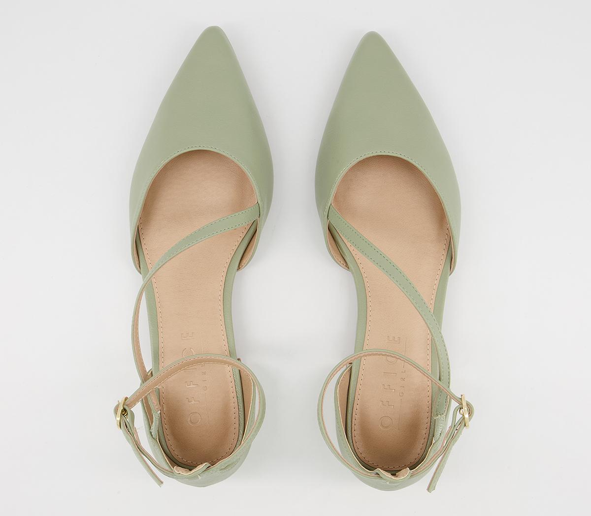 OFFICE Further Asymmetric Pointed Shoes Sage - Flat Shoes for Women