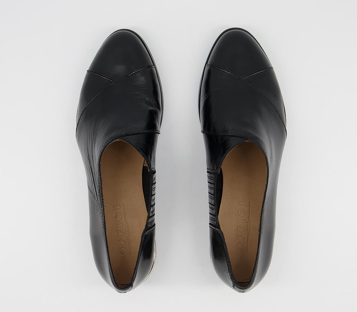 OFFICE Finch High Vamp Slip On Flats Black Leather Gold Hardware - Womens