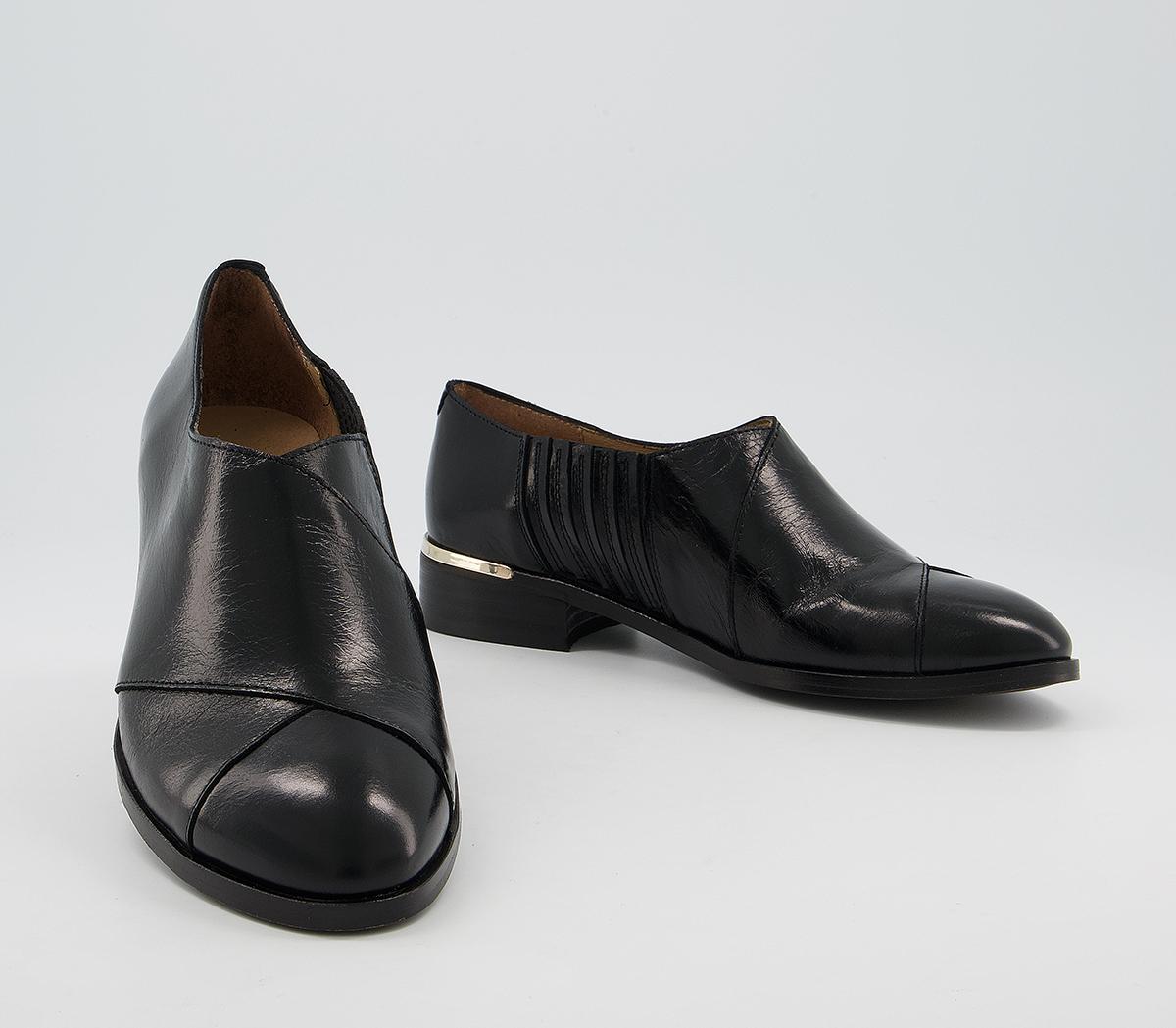 OFFICE Finch High Vamp Slip On Flats Black Leather Gold Hardware - Flat ...