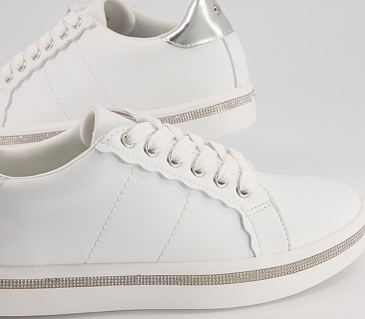 OFFICE Fancier Embellished Lace Up Trainers White Embellished - Flat ...