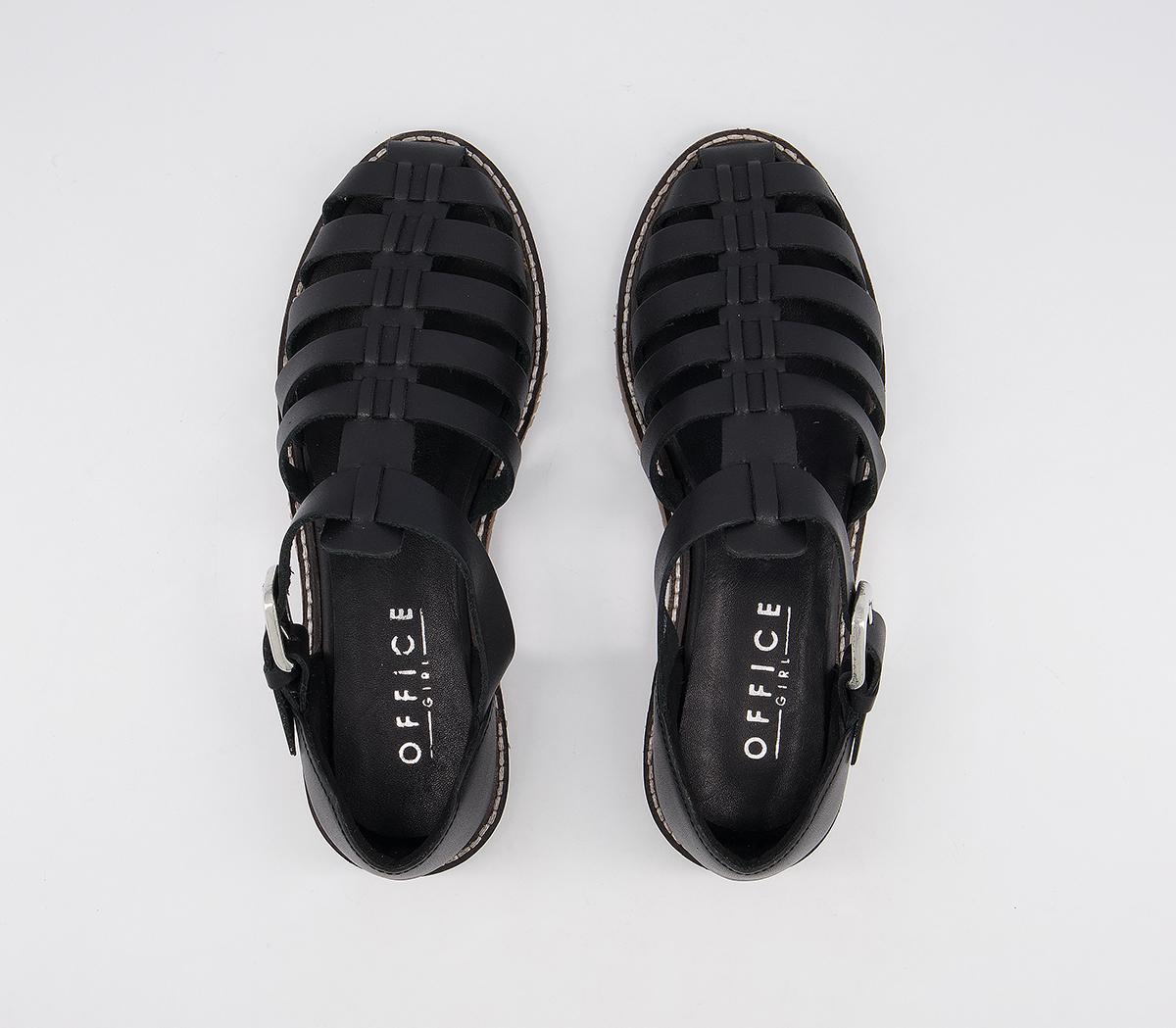 OFFICE Fonder Strappy Geek Shoes Black Leather - Flat Shoes for Women