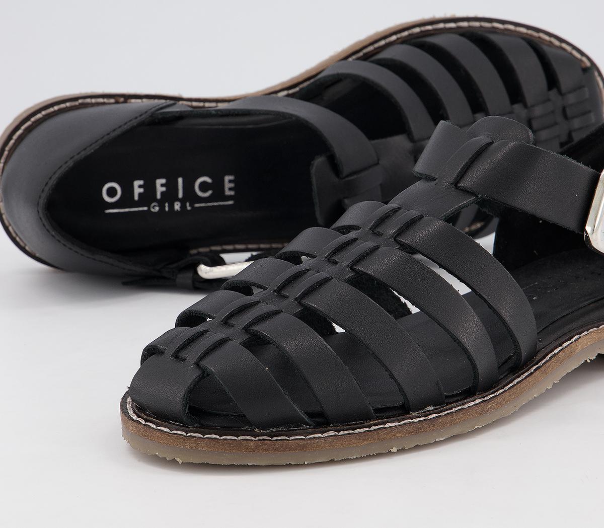 OFFICE Fonder Strappy Geek Shoes Black Leather - Flat Shoes for Women