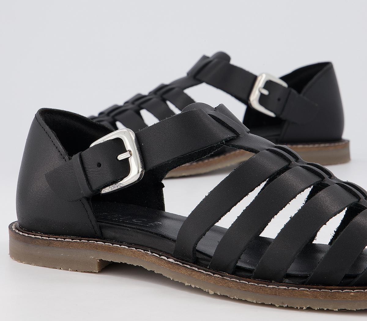 OFFICE Fonder Strappy Geek Shoes Black Leather - Flat Shoes for Women