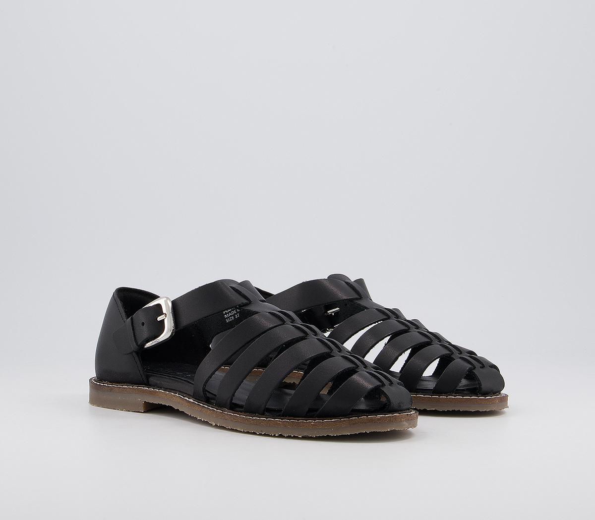 OFFICE Fonder Strappy Geek Shoes Black Leather - Flat Shoes for Women