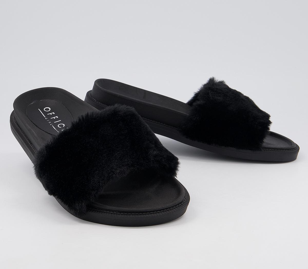 OFFICE Select Faux Fur Sliders Black Faux Fur - Women’s Sandals