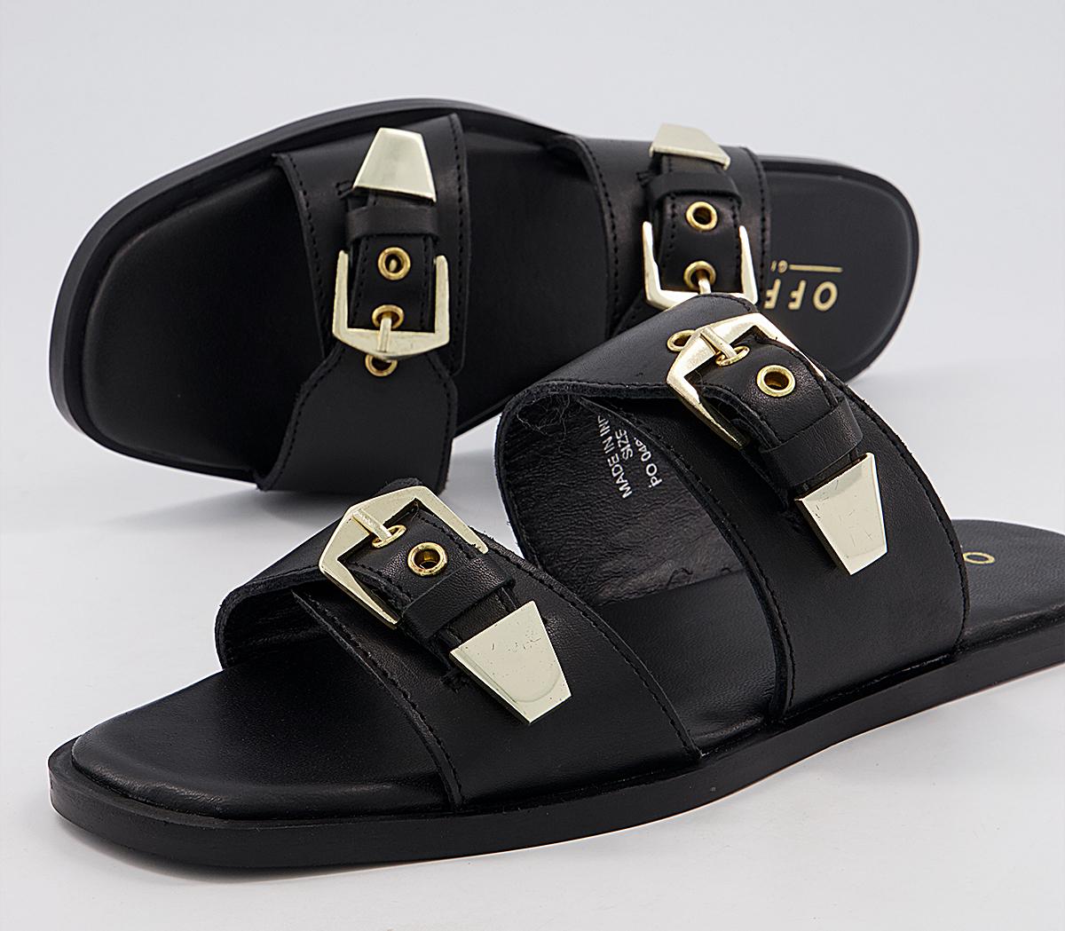 OFFICE Server Double Buckle Sandals Black Leather - Women’s Sandals