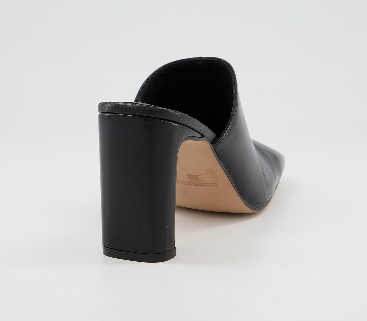 OFFICE Mail Mule Mid Heels Black Leather - Womens