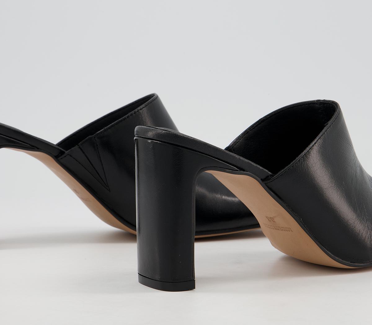 OFFICE Mail Mule Mid Heels Black Leather - Womens