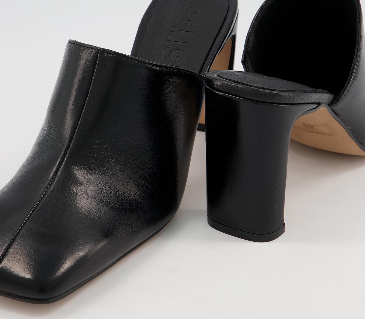 OFFICE Mail Mule Mid Heels Black Leather - Womens