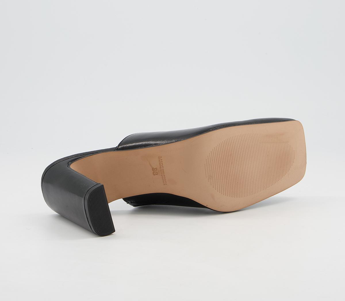 OFFICE Mail Mule Mid Heels Black Leather - Womens