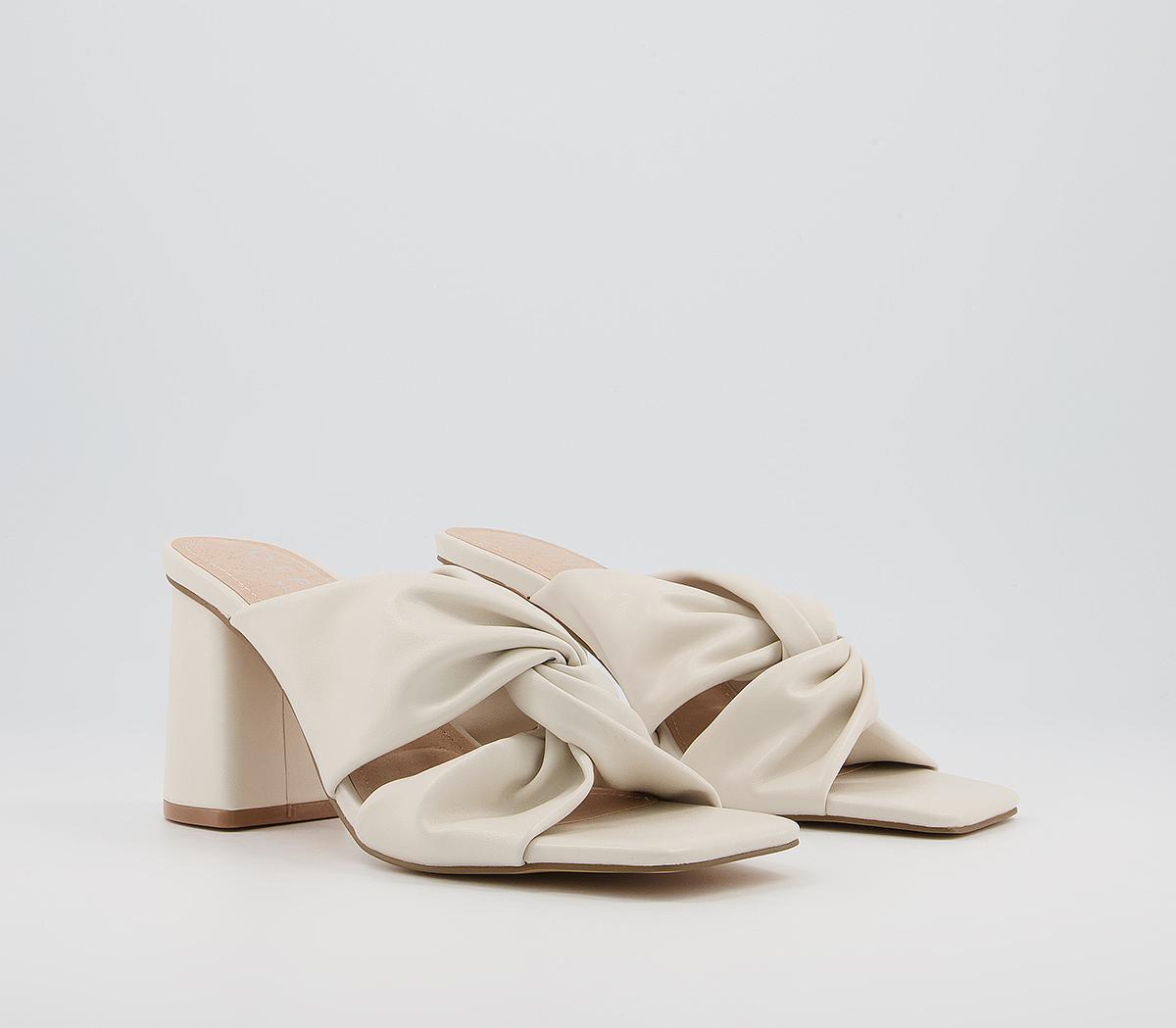 OFFICE Manarola Knotted Mules Cream - Mid Heels