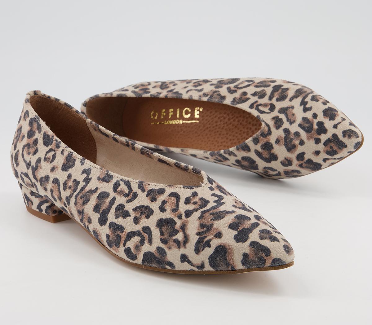 OFFICE Farren Almond Toe Soft Pumps Leopard Leather - Flat Shoes for Women