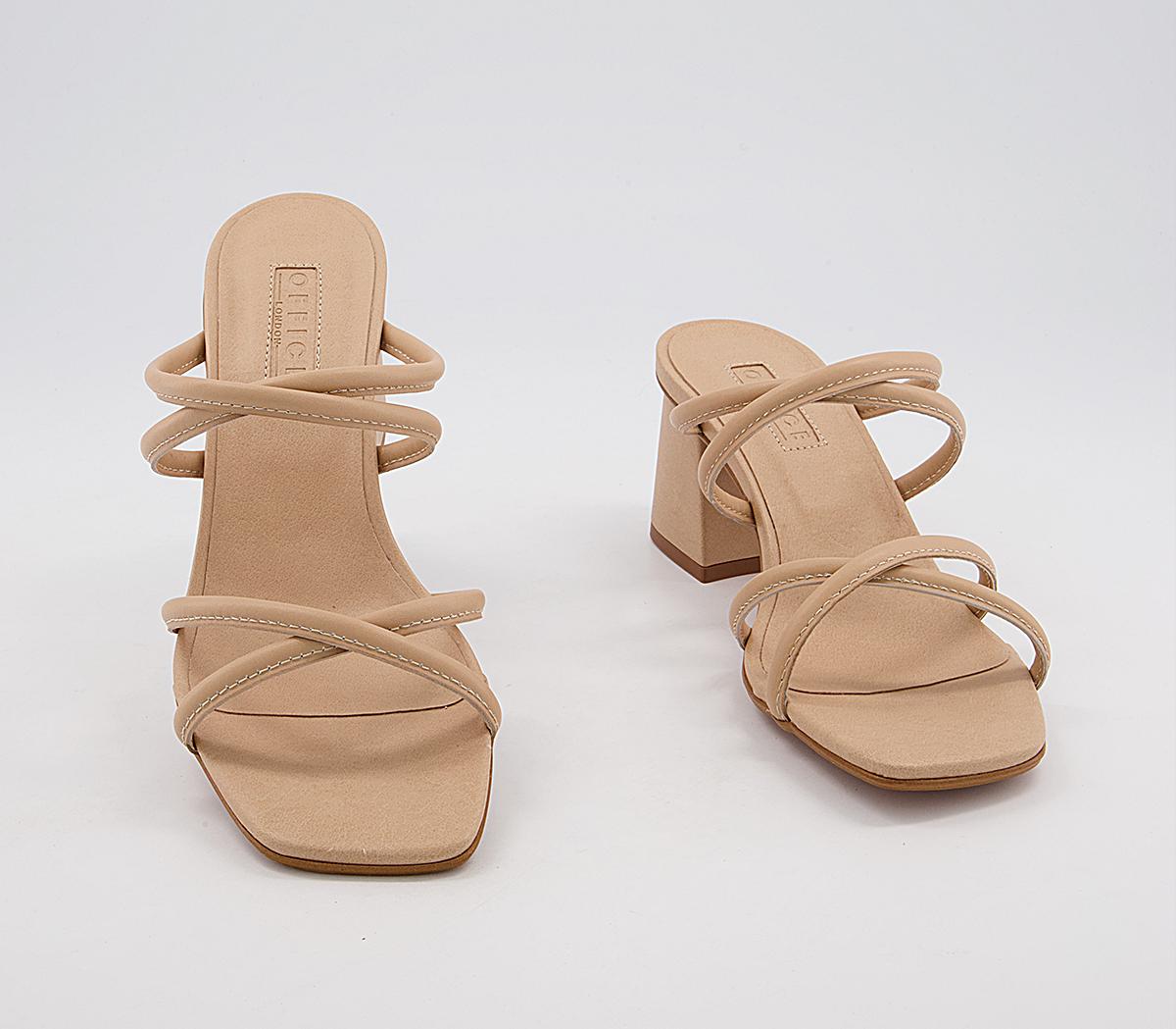 OFFICE Merrybell Strappy Block Mules Dusty Pink Leather - Mid Heels