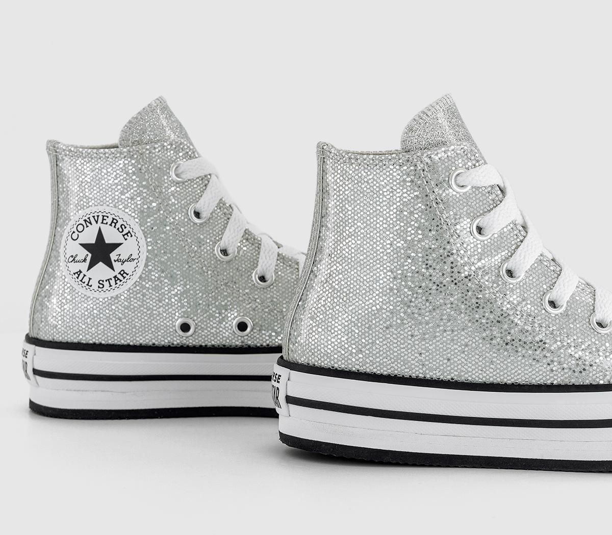 Converse All Star Eva Lift Hi Youth Trainers Silver Glitter White ...