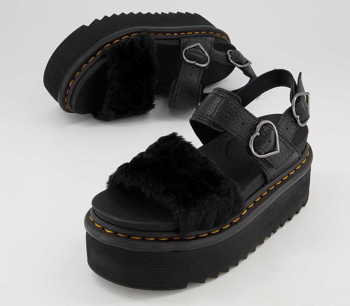 Dr. Martens Voss Quad Fluffy Sandals Black - Women’s Sandals