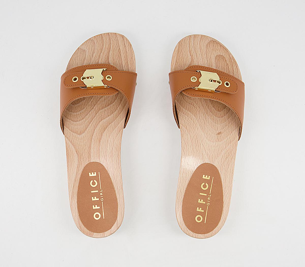 OFFICE Specific Buckle Clog Sandals Tan Leather - Women’s Sandals