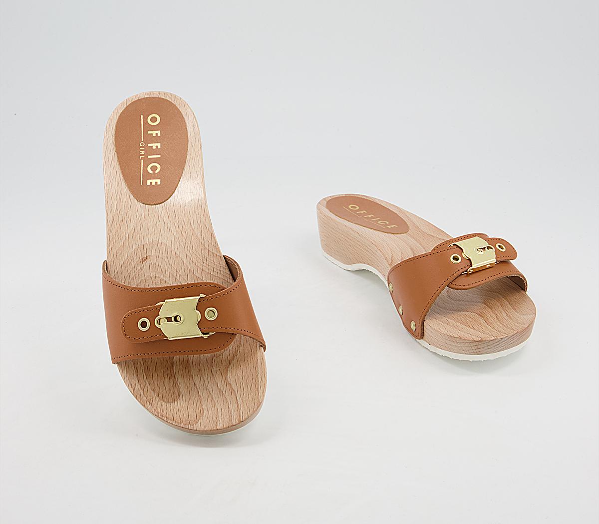 OFFICE Specific Buckle Clog Sandals Tan Leather - Women’s Sandals