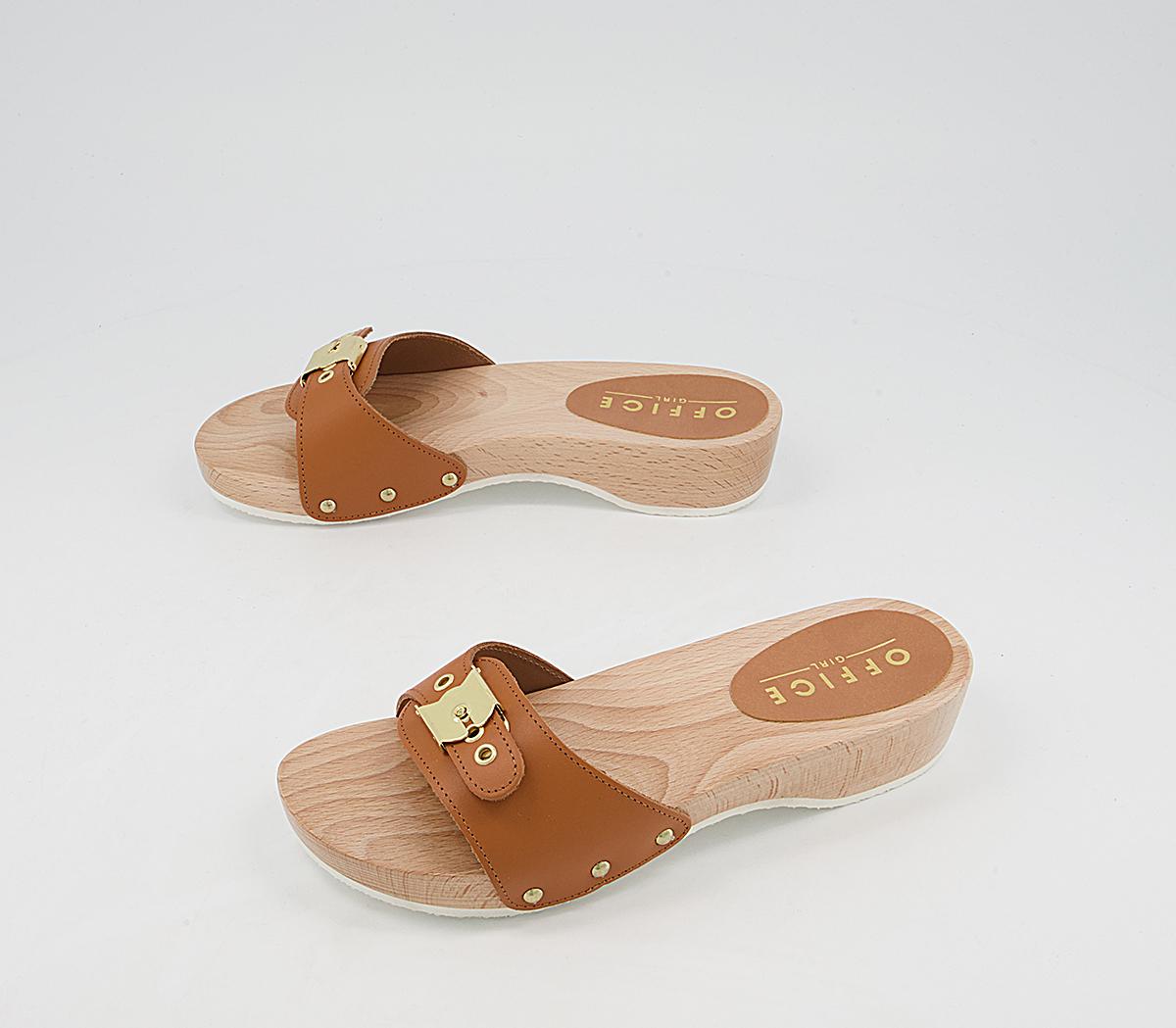 OFFICE Specific Buckle Clog Sandals Tan Leather - Women’s Sandals