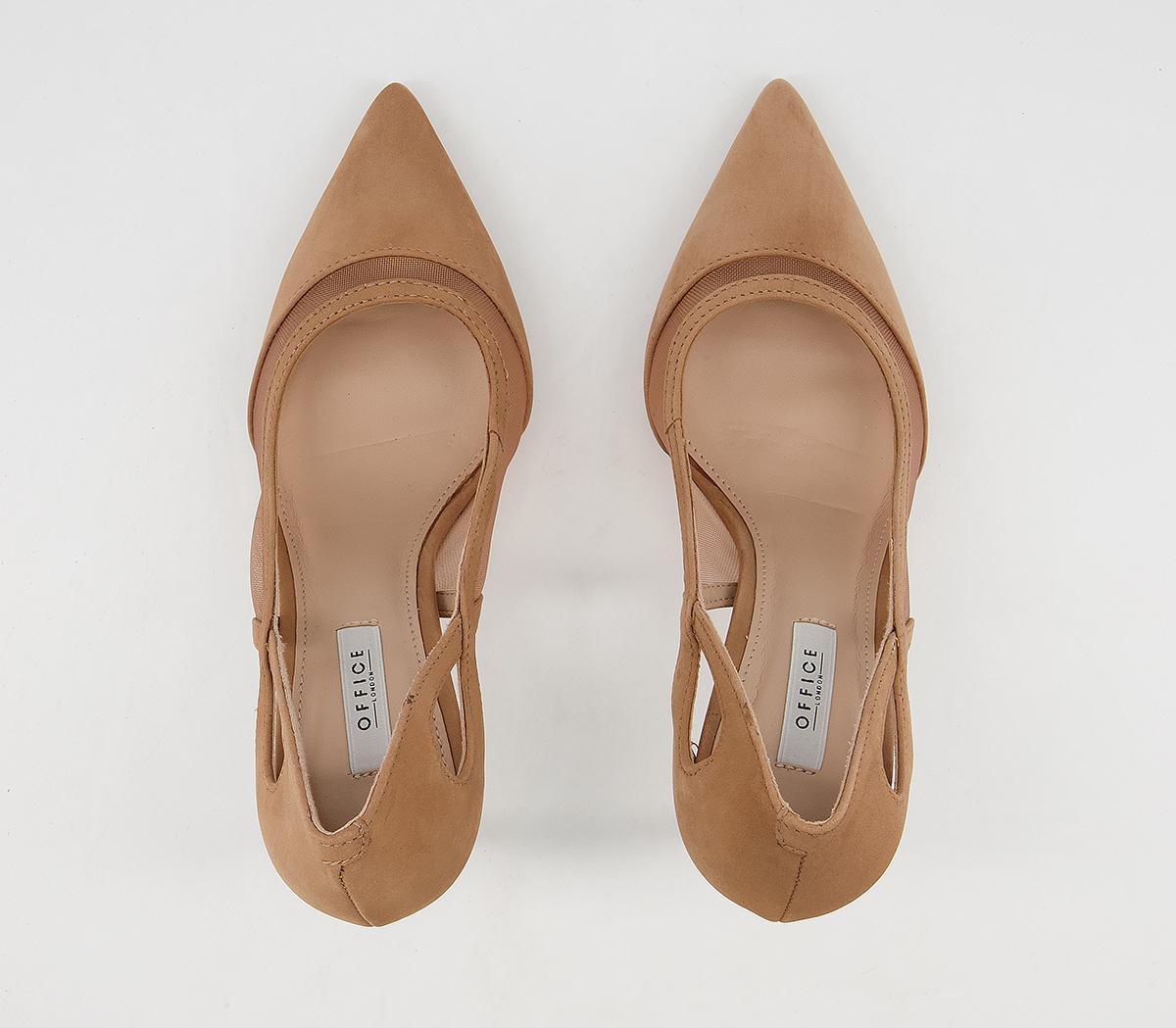 OFFICE Half Hour Mesh Pointed Court Heels Beige Nubuck - High Heels